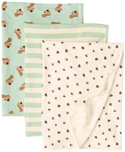 amazon essentials unisex kids' swaddle blankets, pack of 3, fruit/squirrel/stripe, one size