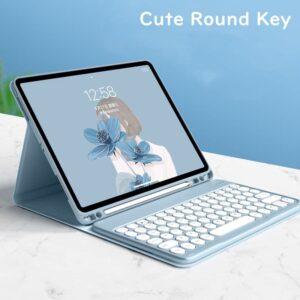 HENGHUI Keyboard Case for Galaxy Tab A8 10.5 inch 2022 Model SM-X200/X205/X207 Cute Round Key Color Keyboard Wireless Detachable BT Keyboard Cover (MistyBlue)