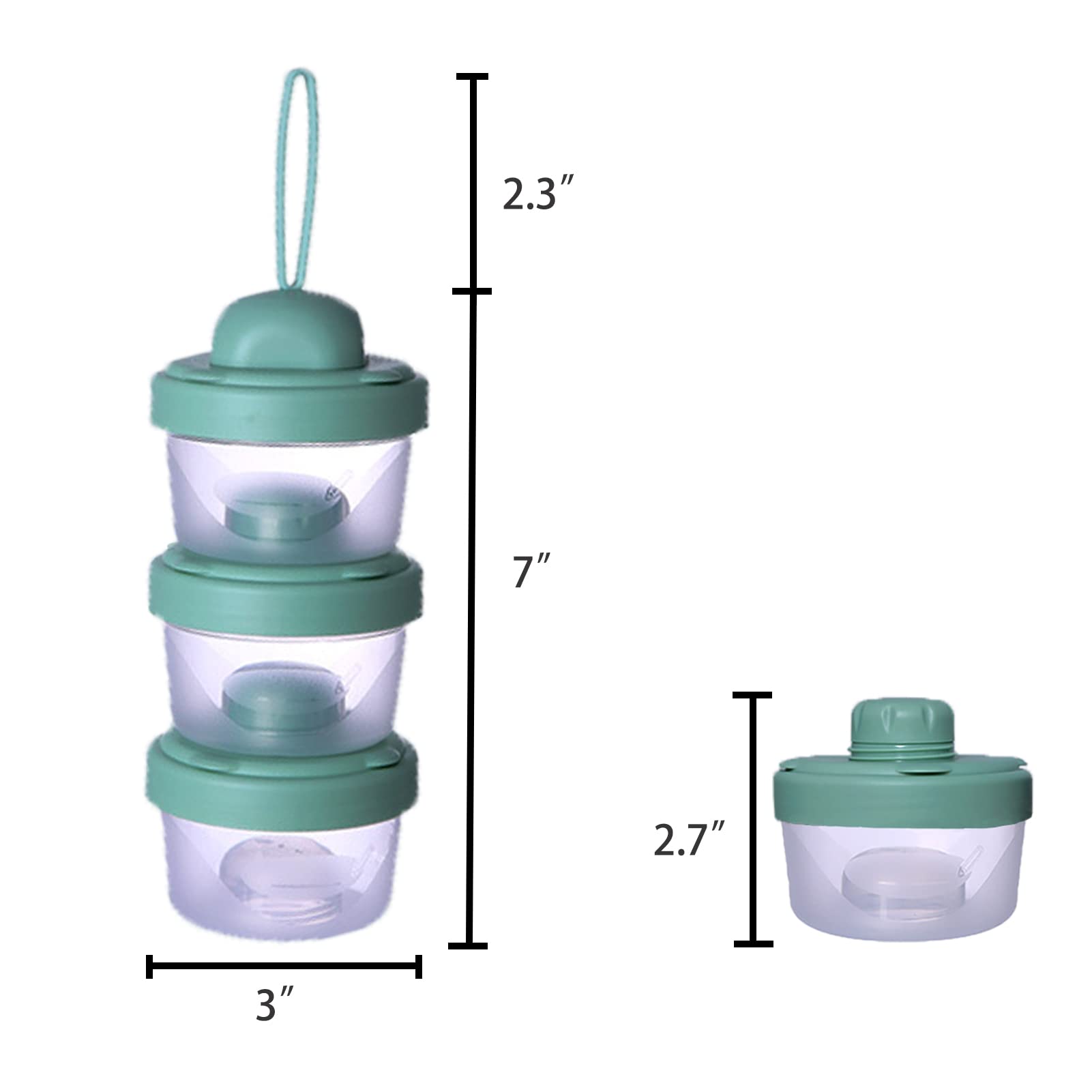 IENYPA Baby Milk Powder Formula Dispenser, Formula Container for Travel, Non-Spill Stackable Baby Snack Storage Container with Handle, Portable Baby Feeding Mixer Bottle, BPA-Free, 2 Pack (Green)