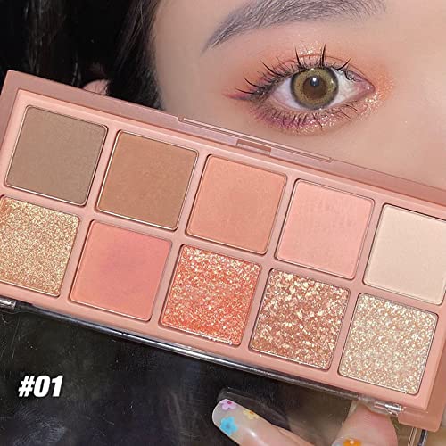 Go Ho 10 Colors Eyeshadow Palette,Matte&Glitter&Shimmer Eyeshadow Korean Makeup,Long Lasting Blendable Shades,Naturing-Looking,Waterproof Cool Eye Shadow Makeup Palette,01