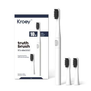 kroey sonic electric toothbrush powered by battery with 2 brush heads， dupont activated carbon bristles ipx7 waterproof for adults and kids (white)