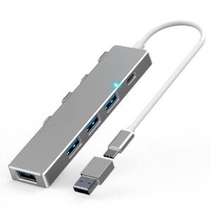 3.0 usb c hub, slim aluminium alloy high-speed external usb port with usb-c to usb adapter, usb extender splitter compatible with computer, mac, pcs, smartphone, and tablet