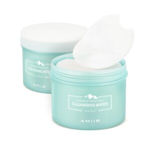 amiir 100's jar pre-moistened face makeup remover wipes sensitive skin all-in-one facial cleansing hydrating no-dry-out gentle alcohol-free, 1 jar