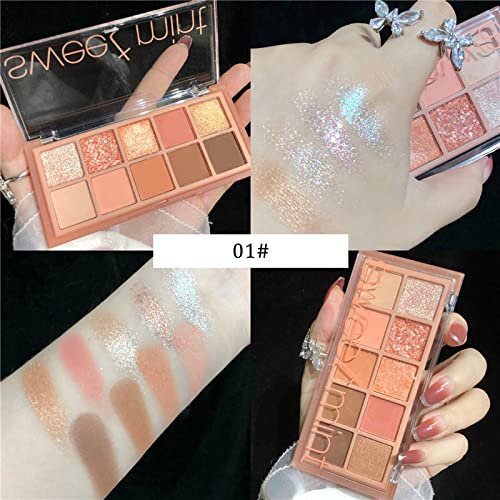 Go Ho 10 Colors Eyeshadow Palette,Matte&Glitter&Shimmer Eyeshadow Korean Makeup,Long Lasting Blendable Shades,Naturing-Looking,Waterproof Cool Eye Shadow Makeup Palette,01