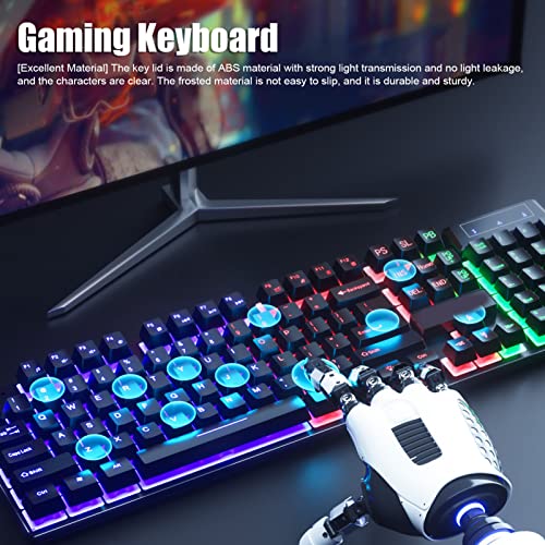 WinmetEuro USB Gaming Keyboard, One Piece Design Gaming Keyboard RGB Lighting Effect 2 Colors Injection Thickened Low Base for Office for Home for Gaming(H600 Black Characters-Single Keyboard)