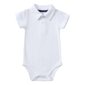 romperinbox newborn baby boy collared onsies polo shirt bodysuit pique solid color mesh bubble short sleeve romper clothes (white, 3-6 months)