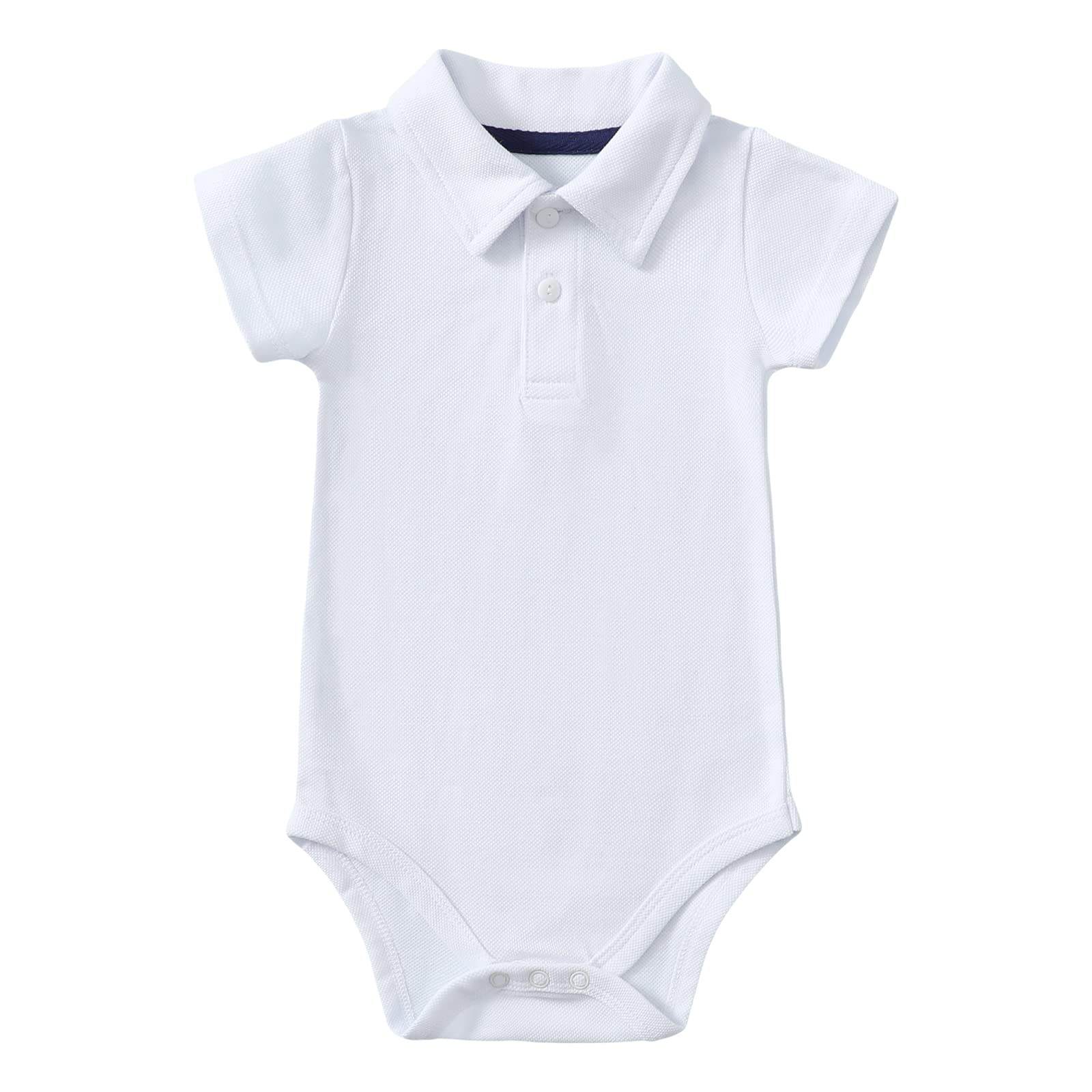 ROMPERINBOX Newborn Baby Boy Collared Onsies Polo Shirt Bodysuit Pique Solid Color Mesh Bubble Short Sleeve Romper Clothes (White, 3-6 Months)