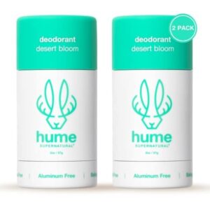 hume supernatural roll on aluminum free deodorant for women & men - safe for sensitive skin - probiotic and plant-based - long-lasting moisture absorbing - clean and effective - desert bloom - 2-pack