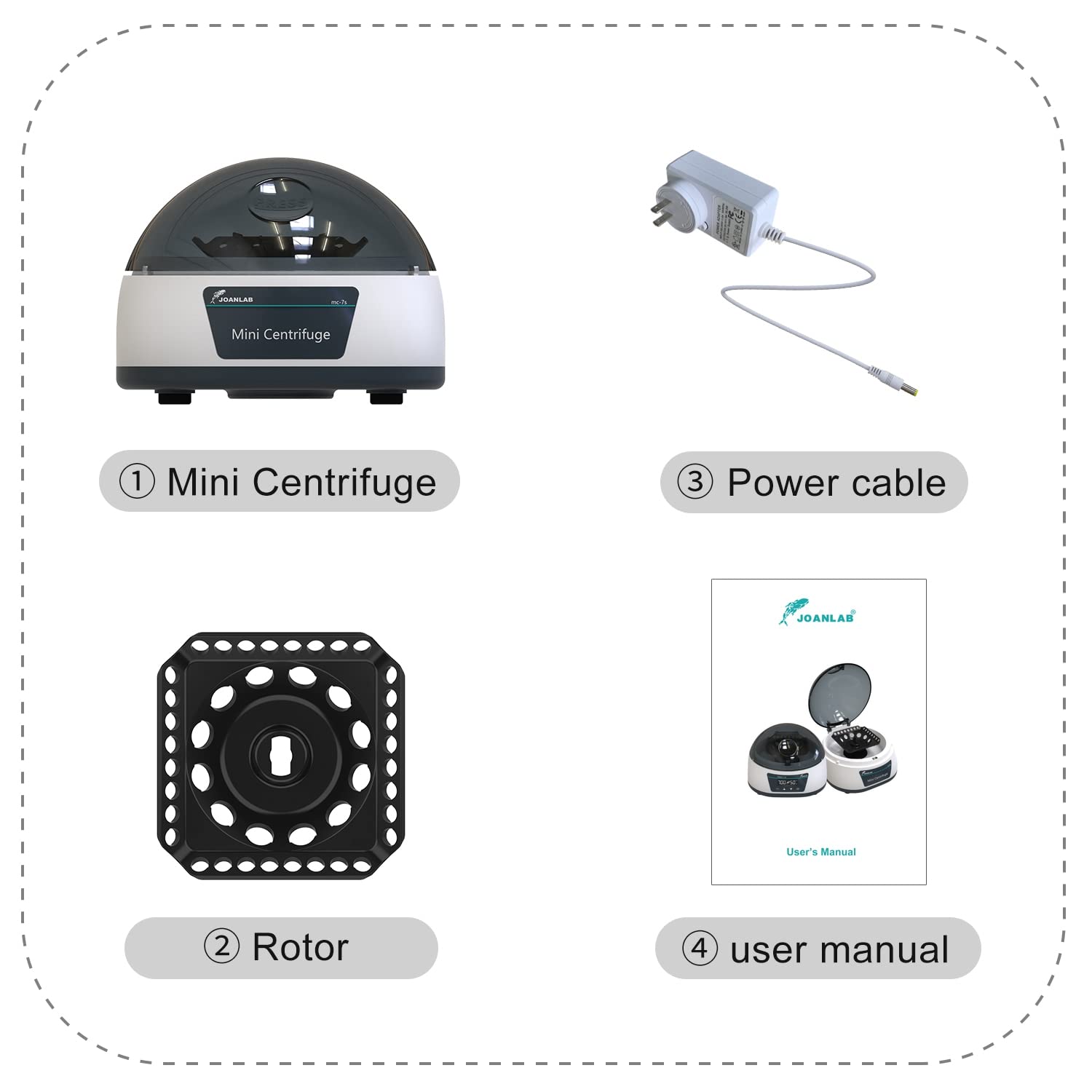 Lab Mini Centrifuge Machine Bechtop Microcentrifuges 3 in 1 Rotor for 0.2/0.5/1.5/2mL Tube Capacity (4000RPM)