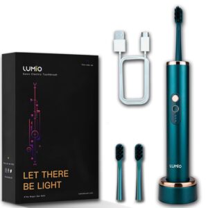 lumio electric toothbrush - self-cleaning sonic vibration - portable retractable ultra soft brush head - cordless fast charging for, travel and home use, (dark green)