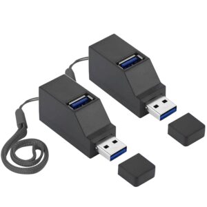 ouqylg usb port splitter,3 port usb 2.0 hub dock [2 pack] mini usb hub, 3 port 3.0 usb hub high speed splitter plug and play, usb splitter adapter portable for pc, laptop - black