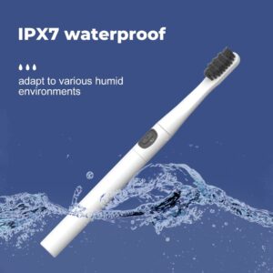 Kroey sonic electric toothbrush powered by battery with 2 brush heads， DuPont activated carbon bristles IPX7 Waterproof for Adults and Kids (White)