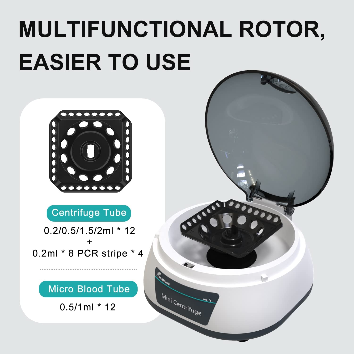 Lab Mini Centrifuge Machine Bechtop Microcentrifuges 3 in 1 Rotor for 0.2/0.5/1.5/2mL Tube Capacity (4000RPM)