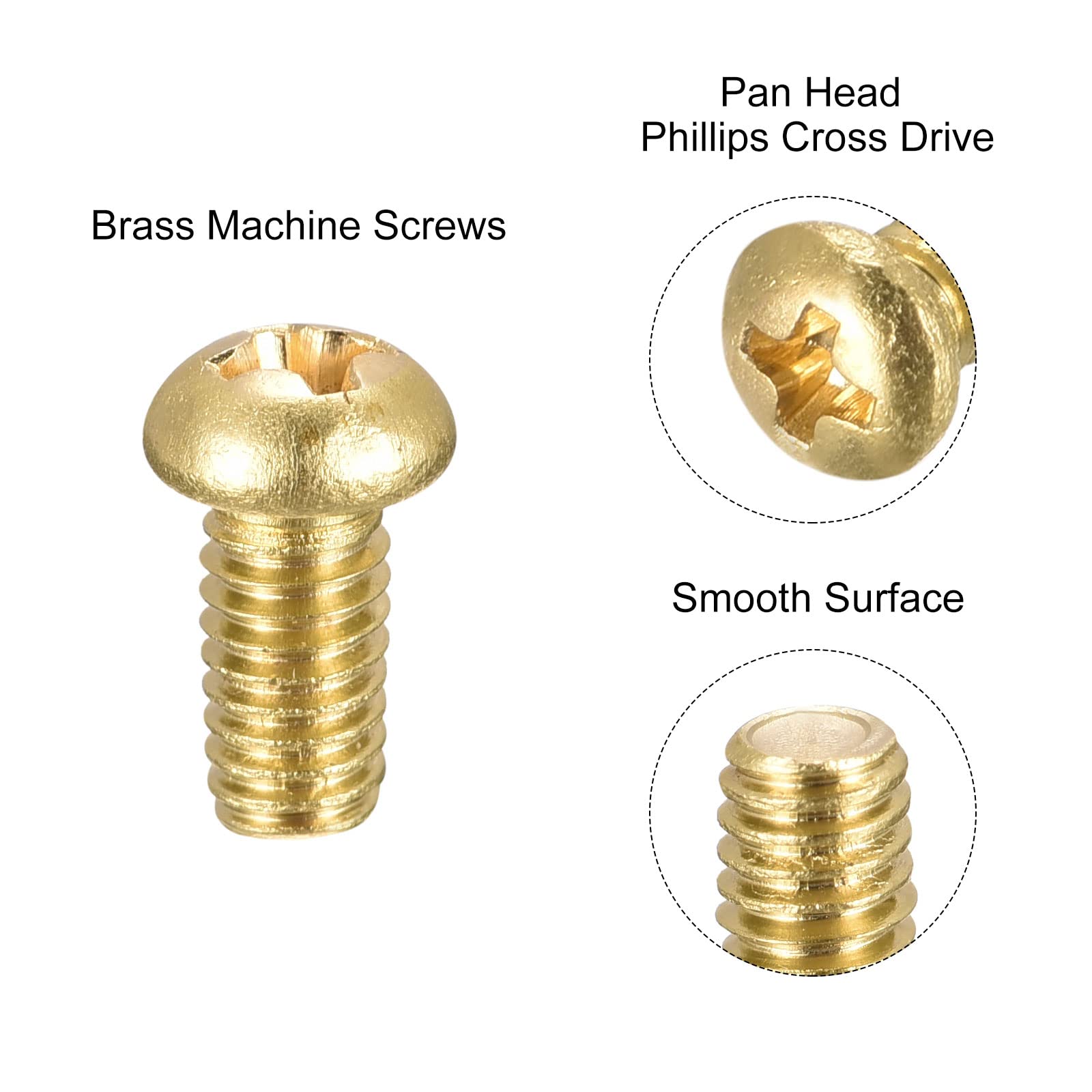 uxcell Brass Machine Screws, M4x8mm Phillips Pan Head Fastener Bolts for Furniture, Office Equipment, Electronics 12Pcs