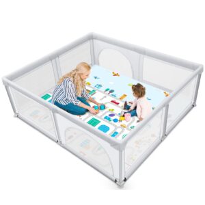 derson baby playpen 79"x71" extra large play yard with play mat, indoor & outdoor kids fence area with breathable mesh gates, safety sturdiness baby fences for babies, infant, toddler, childs