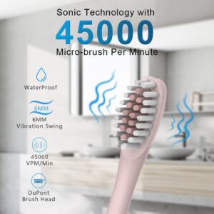 HAXAYOLO Rechargeable Electric Toothbrush , Waterproof Whitening Electric Tooth Brushes with 8 Brush Heads for Adults and Kids, Whitening Toothbrush with 6 Cleaning Modes and Smart Timer(Pink)