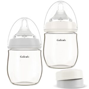 gulicola ppsu baby bottles for breastfeeding babies with storage cap, anti-colic, medium flow, 3 months+, 5 oz, 2 count (grey white)