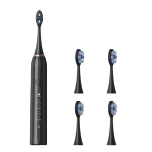 beben sonic electric toothbrush, ipx7 toothbrush electric with long battery toothbrush life for 60 days, rechargeable electronic toothbrush set with 5 tooth brush heads-black