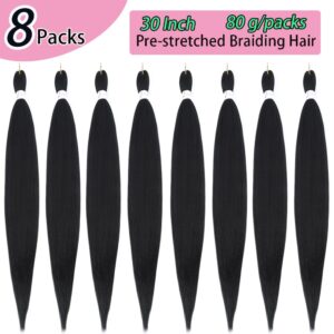 Braiding Hair Pre Stretched Braiding Hair Extensions 30 Inch 8 Packs Long Prestretched Crochet Braids Hair Hot Water Setting Premium Yaki Texture(1B#)