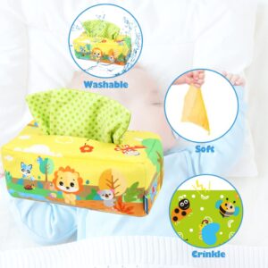 AIPINQI Baby Tissue Box Toy Magic Crinkle High Contrast Tissue Sensory Box Baby Toys to 6-12 Months,Lion