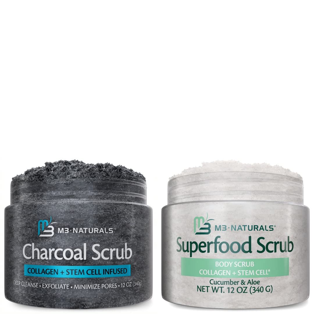 M3 Naturals Charcoal Body Scrub 12 oz + Superfood Body Scrub 12 oz