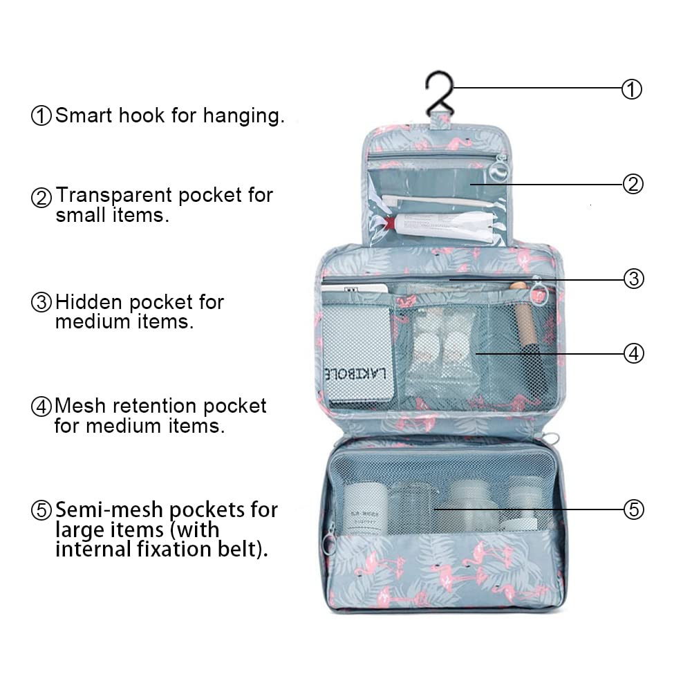 Toiletry Bag for Women, Reibeny Large Hanging Travel Toiletry Bag, Water-resistant Cosmetic Makeup Organizer for Toiletries and Cosmetics, Bathroom Shower Bag with Handle and Hook, Blue.