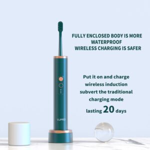 LUMIO Electric Toothbrush - Self-Cleaning Sonic Vibration - Portable Retractable Ultra Soft Brush Head - Cordless Fast Charging for, Travel and Home Use, (Dark Green)