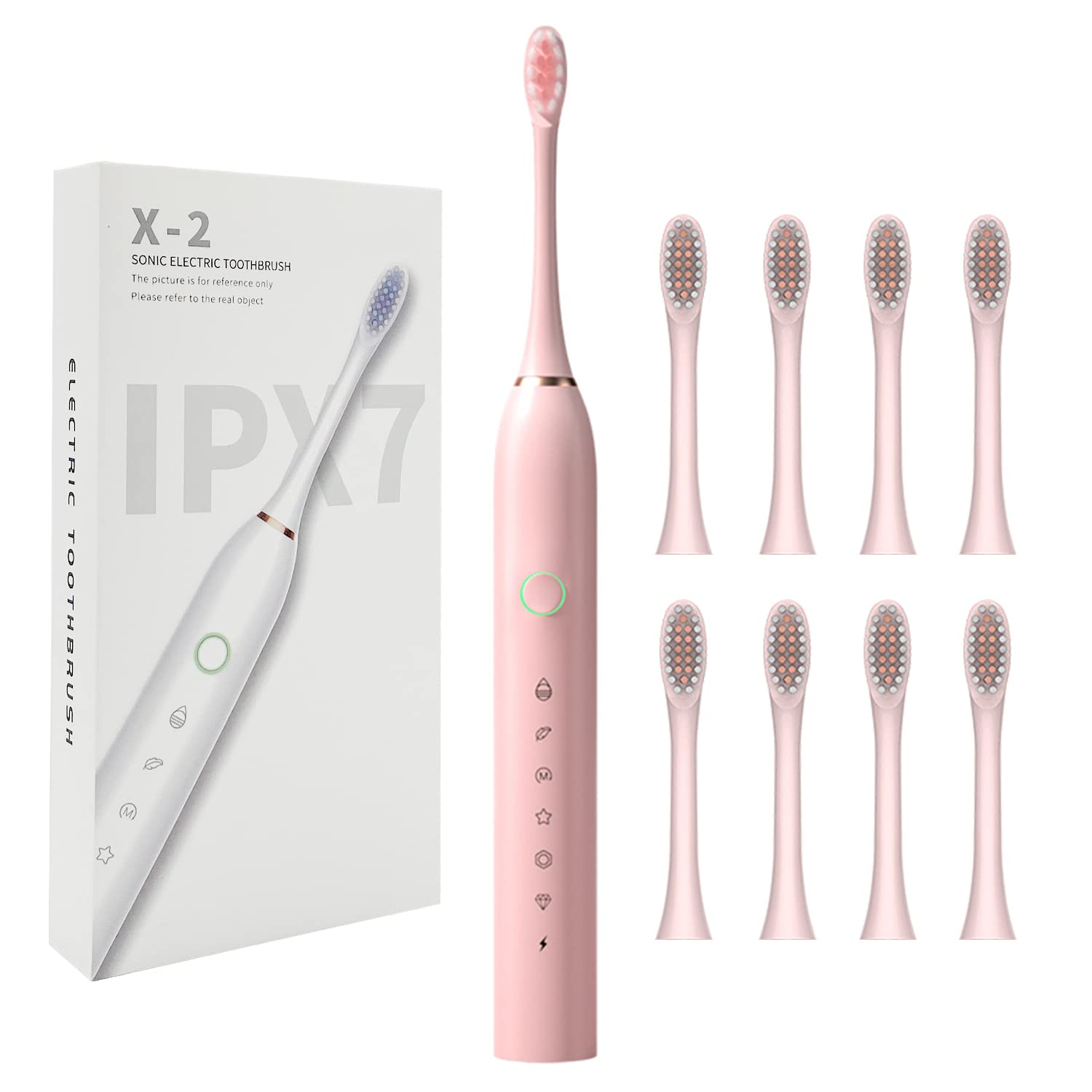 HAXAYOLO Rechargeable Electric Toothbrush , Waterproof Whitening Electric Tooth Brushes with 8 Brush Heads for Adults and Kids, Whitening Toothbrush with 6 Cleaning Modes and Smart Timer(Pink)