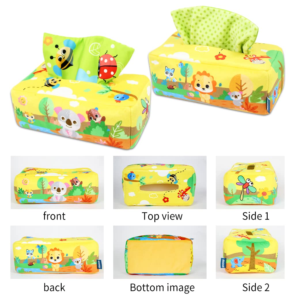 AIPINQI Baby Tissue Box Toy Magic Crinkle High Contrast Tissue Sensory Box Baby Toys to 6-12 Months,Lion