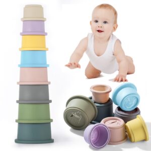 zzyfgh stacking cups toy for baby, 8pcs nesting cups with pattern fun educational montessori gifts cups toys for toddler 1-3