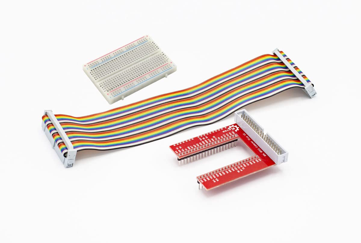 VGE Raspberry PI GPIO Breakout U-Type Expansion Board, Assembled + Ribbon Cable + Mini Bread Board, 40-pin Flat Ribbon Cable for Raspberry Pi 4, 3, 2, B and B+ (U-Type Breakout + Mini Bread Board)