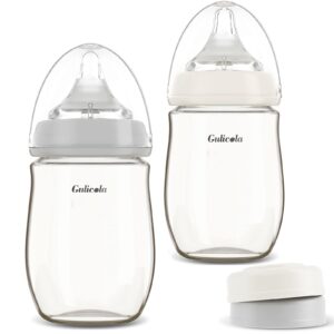 gulicola ppsu baby bottles for breastfeeding babies with storage cap, anti-colic, fast flow, 6 months plus, 9 oz, 2 count (grey white)