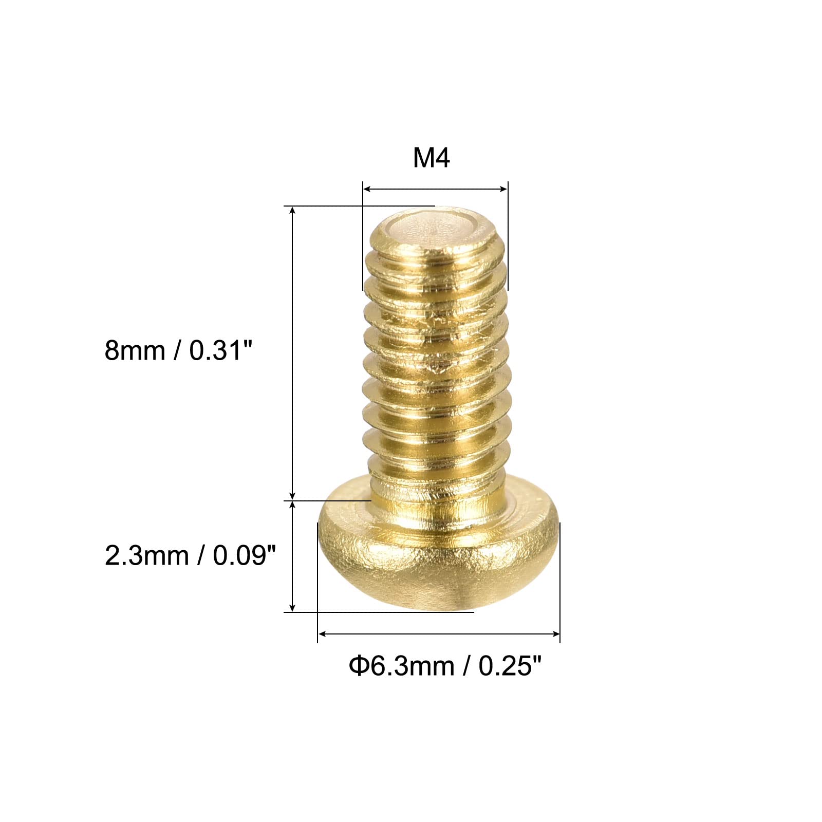 uxcell Brass Machine Screws, M4x8mm Phillips Pan Head Fastener Bolts for Furniture, Office Equipment, Electronics 12Pcs