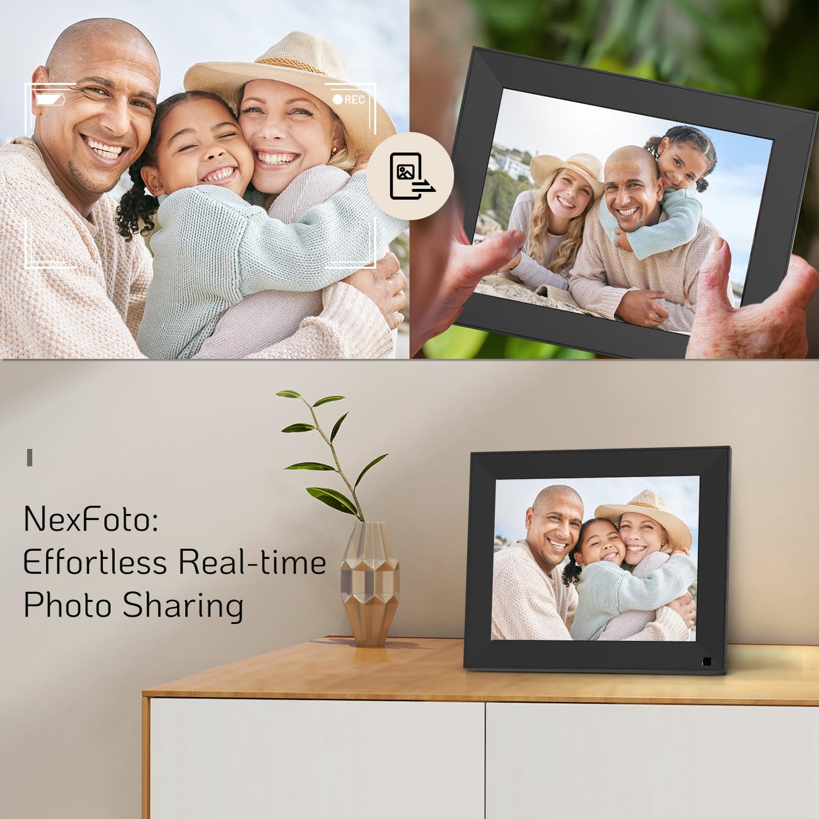 NexFoto Digital Picture Frame Wifi 32GB, Digital Photo Frame with Motion Sensor, Electronic Photo Frame with IPS, Instantly Share Photos Videos via App, Gift for Grandparents