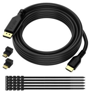 4k displayport to hdmi cable 50 ft, dp to hdmi male video uhd cable, uni-directional cord, for pc, desktop, graphics card to hdtv, monitor, projector, with 2 hdmi angle adapters and 25 zip ties-black