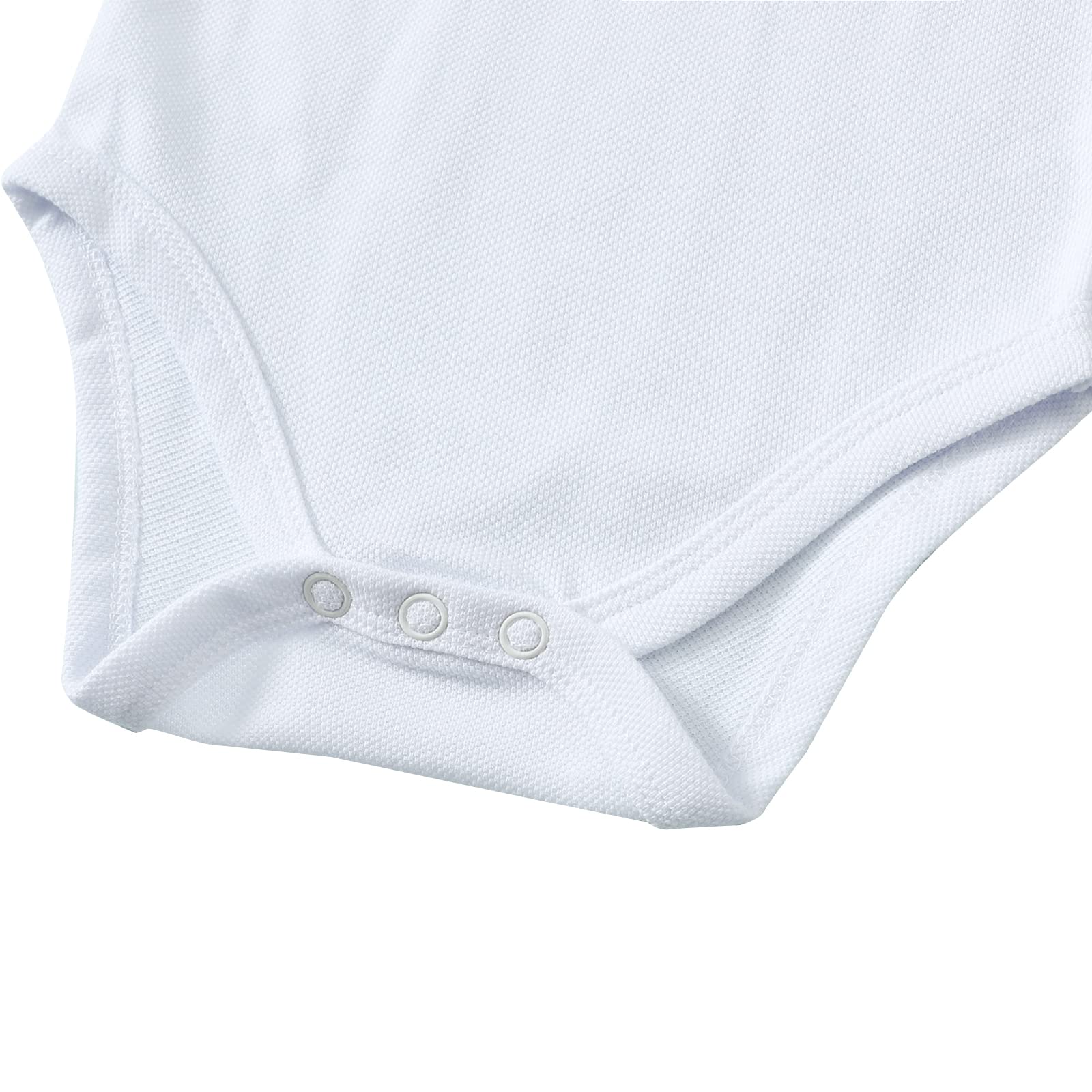 ROMPERINBOX Newborn Baby Boy Collared Onsies Polo Shirt Bodysuit Pique Solid Color Mesh Bubble Short Sleeve Romper Clothes (White, 3-6 Months)