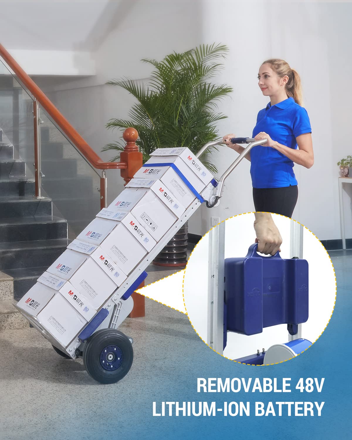 XSTO ZW7170EC Electric Stair Climbing & Foldable Aluminum Hand Truck with Retractable 4th Wheel Attachment and Pneumatic Wheels - 375LBS Capacity Stair Climbing Hand Truck Dolly for Furniture Moving