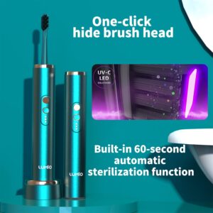 LUMIO Electric Toothbrush - Self-Cleaning Sonic Vibration - Portable Retractable Ultra Soft Brush Head - Cordless Fast Charging for, Travel and Home Use, (Dark Green)