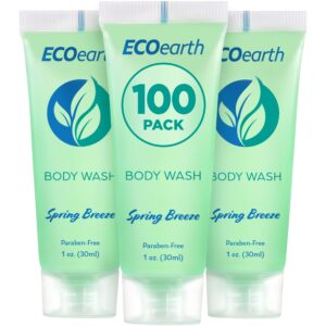 ecoearth travel size body wash (1 fl oz, 100 pk, spring breeze), delight your guests with a revitalizing and refreshing hotel body wash, quality mini and small size guest hotel toiletries in bulk