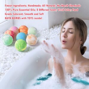 Fun Little Toys Bath Bombs for Kids with Toys Inside - Set of 8 Organic Bubble Bath Fizzies with Animal Toys. Bubble Bath Fizzies Toys for Kids. Birthday, Easter Basket, Gifts for Kids