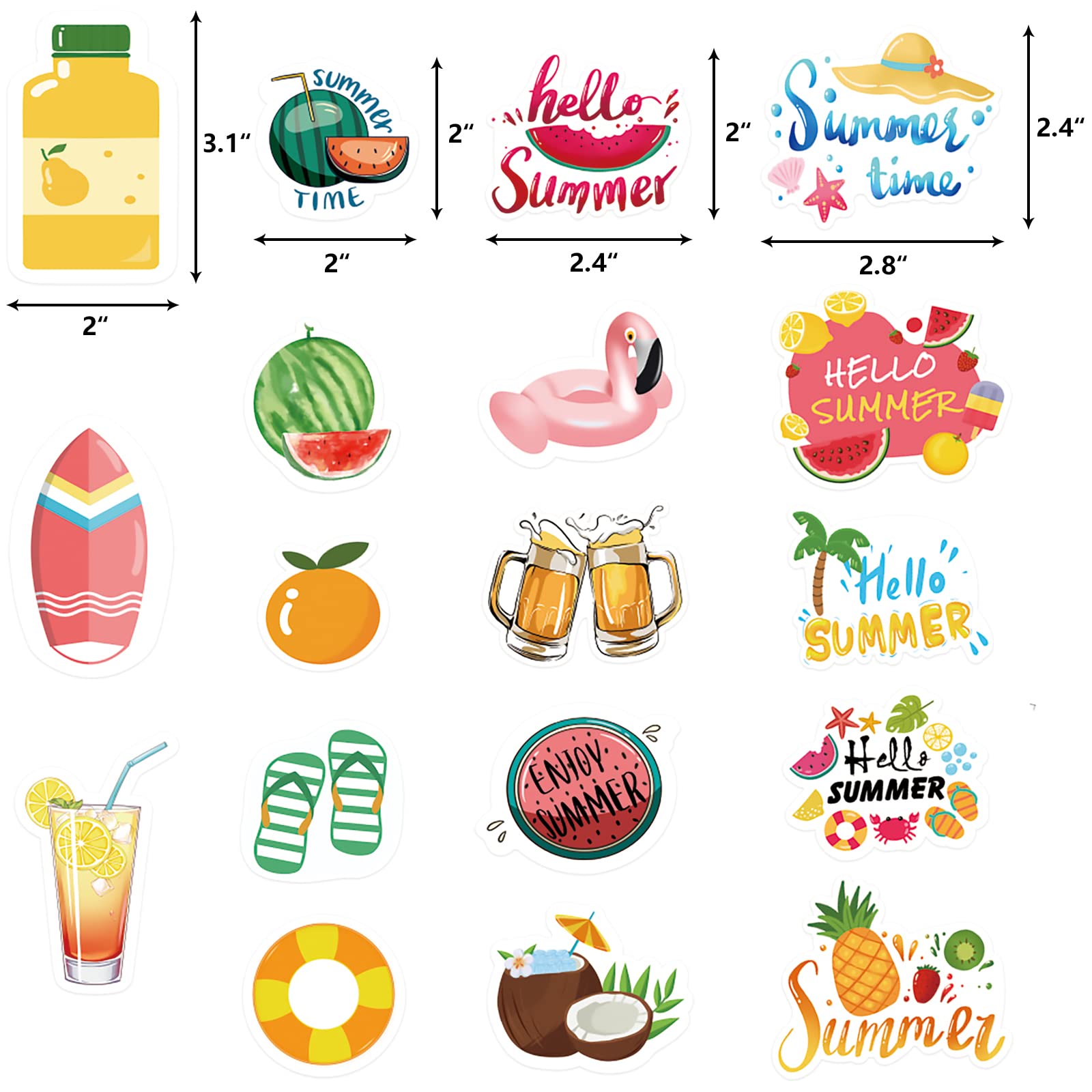 Summer Stickers for Water Bottles Waterproof Vinyl Beach Stickers for Kids Tropical Hawaiian Decals for Laptop Envelope Seals 100Pcs