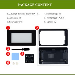 2.13inch Touch e-Paper Display with ABS Case for Raspberry Pi Zero 2 W/Raspberry Pi Zero/Pi Zero W/Pi Zero WH, 250x122 Pixels E-Ink, Paper-Like Effect Support Partial Refresh