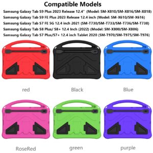 UUcovers Kids Case for Galaxy Tab S9 Plus/Tab S9 FE Plus 2023/Tab S7 FE 5G 2021/Tab S8 Plus 2022/Tab S7 Plus 2020 12.4 inch with S Pen Holder/Handle Stand Cover for Tab S9 FE+/S7 FE/S9+/S8+/S7+, Rose