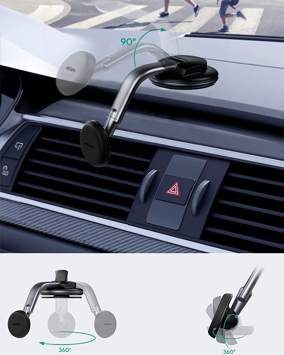 INENIPA Magnetic Phone Holder for Car, Super Strong Magnet & Easy Windshield Dashboard Car Mount Phone Holder for All Cell Phone Handsfree Cell Phone Automobile Cradles