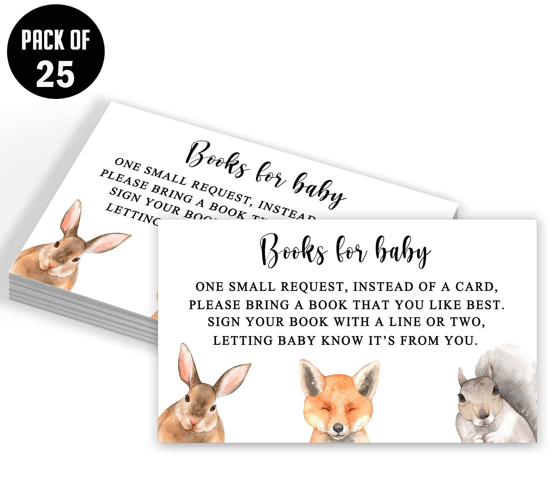 Yuzioey Woodland Baby Shower Invitations, 25 Pack Boy Woodland Invitations Macthing Envelpoes, Diaper Raffle Tickets, Book Request Cards