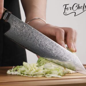 Kiritsuke Chef Knife 8'' ForChefs - 67 Layers Ultra-Sharp Damascus Steel Blade and White Wood Handle, KRT-002