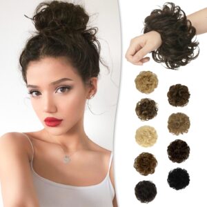 ruwiss messy bun hair piece human hair messy rose bun hair buns hair piece for women real hair scrunchies updo hair pieces bun extension ponytail messy hair bun (dark brown)