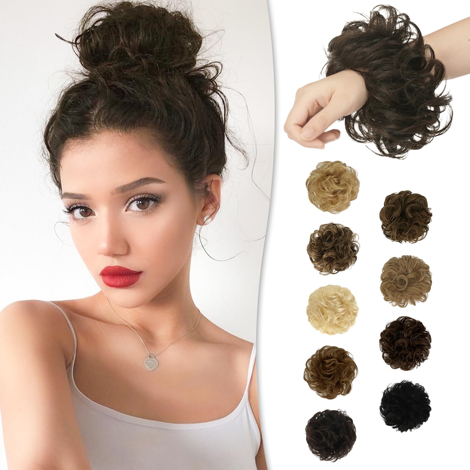 RUWISS Messy Bun Hair Piece Human Hair Messy Rose Bun Hair Buns Hair Piece for Women Real Hair Scrunchies Updo Hair Pieces Bun Extension Ponytail Messy Hair Bun (Dark Brown)