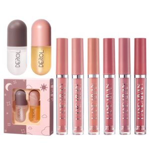 derol lip plumper set,natural lip plumper and lip care serum,lip enhancer for fuller,6pcs matte liquid lipstick makeup set, matte liquid long-lasting wear non-stick cup not fade waterproof lip gloss