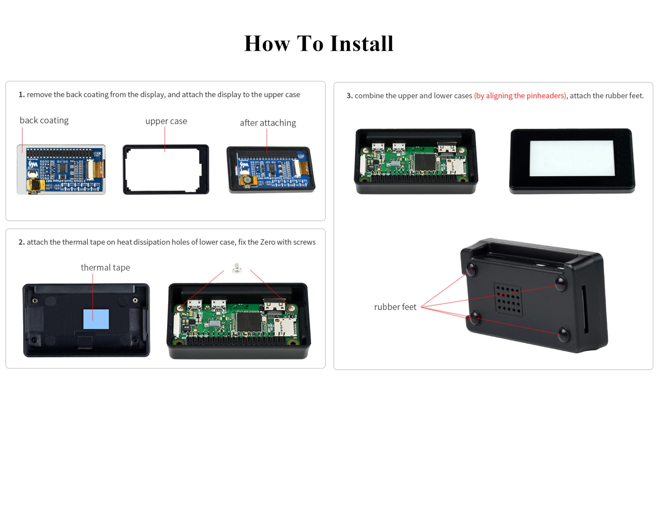 2.13inch Touch e-Paper Display with ABS Case for Raspberry Pi Zero 2 W/Raspberry Pi Zero/Pi Zero W/Pi Zero WH, 250x122 Pixels E-Ink, Paper-Like Effect Support Partial Refresh